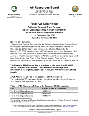 Fillable Online Reserve Sale Notice California Cap and Trade Program ...