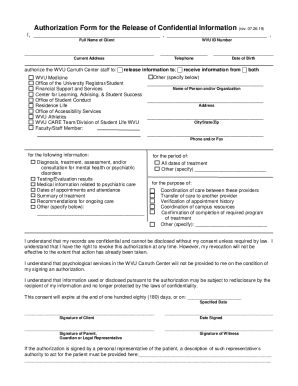 Fillable Online Authorization Form for the Release of Confidential Information Fax Email Print ...