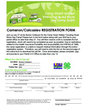 Fillable Online 2021 Cameron Calcasieu Camp Registration Form Fax Email ...