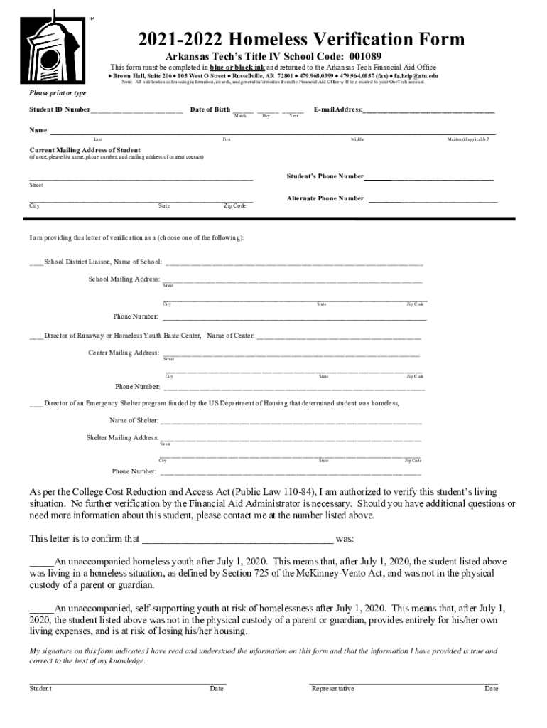Fillable Online 2018-2019 Homeless Verification Form.doc Fax Email ...