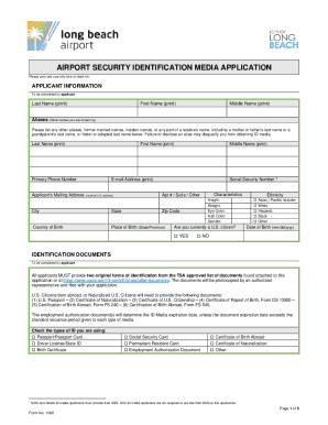Fillable Online AIRPORT SECURITY IDENTIFICATION MEDIA APPLICATION Fax ...