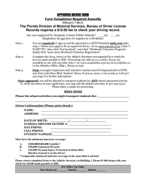 Fillable Online APPROVED DRIVER FORM - seminolehs.scps.k12.fl.us Fax ...
