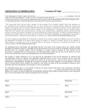 Fillable Online Cremation Authorization Form - Chippewa Valley ...