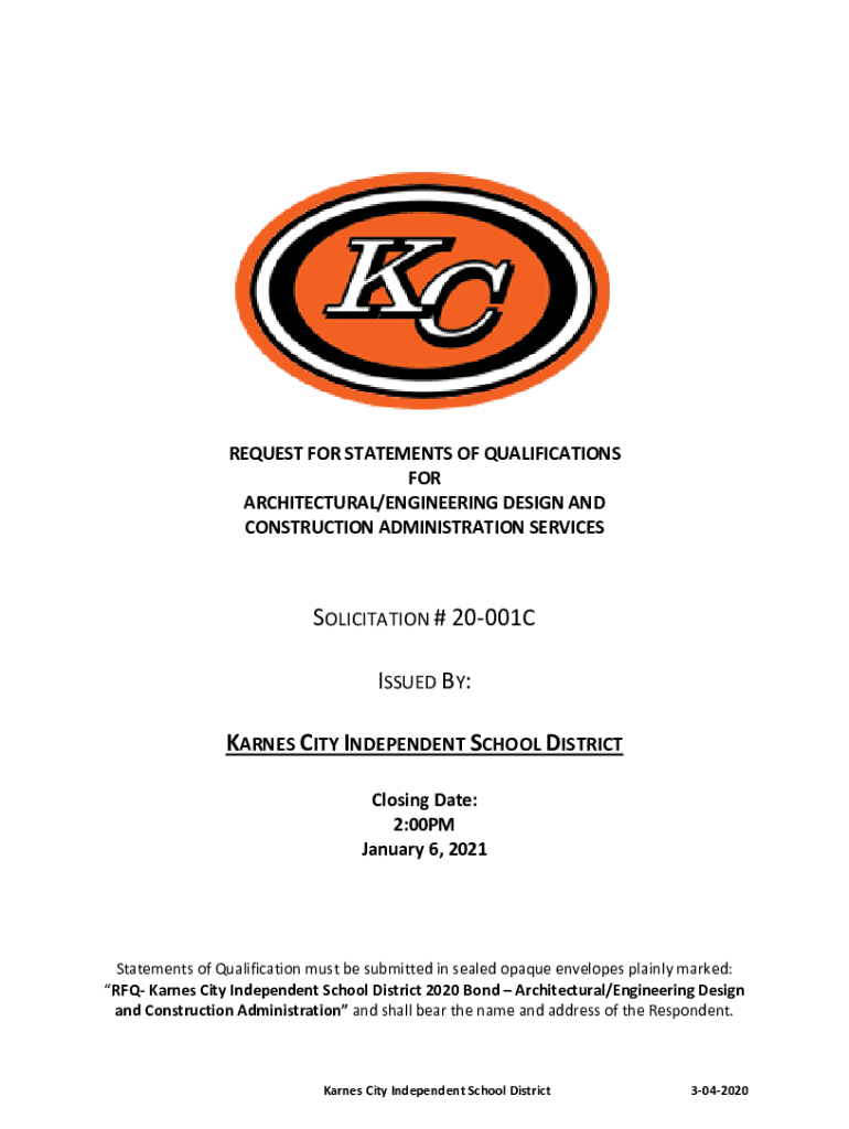 Fillable Online REQUEST FOR STATEMENT OF QUALIFICATIONS (SOQ) For ... Fax Email Print - pdfFiller