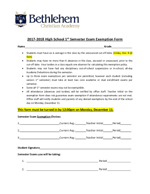 Fillable Online Semester 1 Exam Exemption Waiver Form all grades Fax ...
