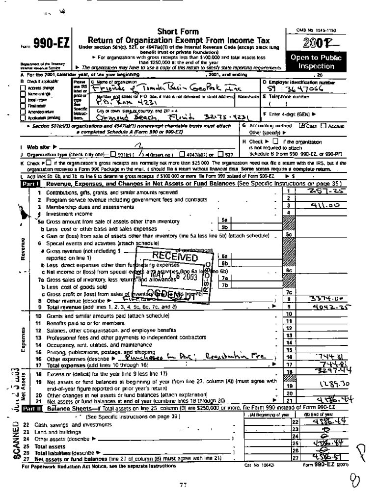 Fillable Online Short Form OMB No 15d5-1150 Form 990-EZ Return of ...