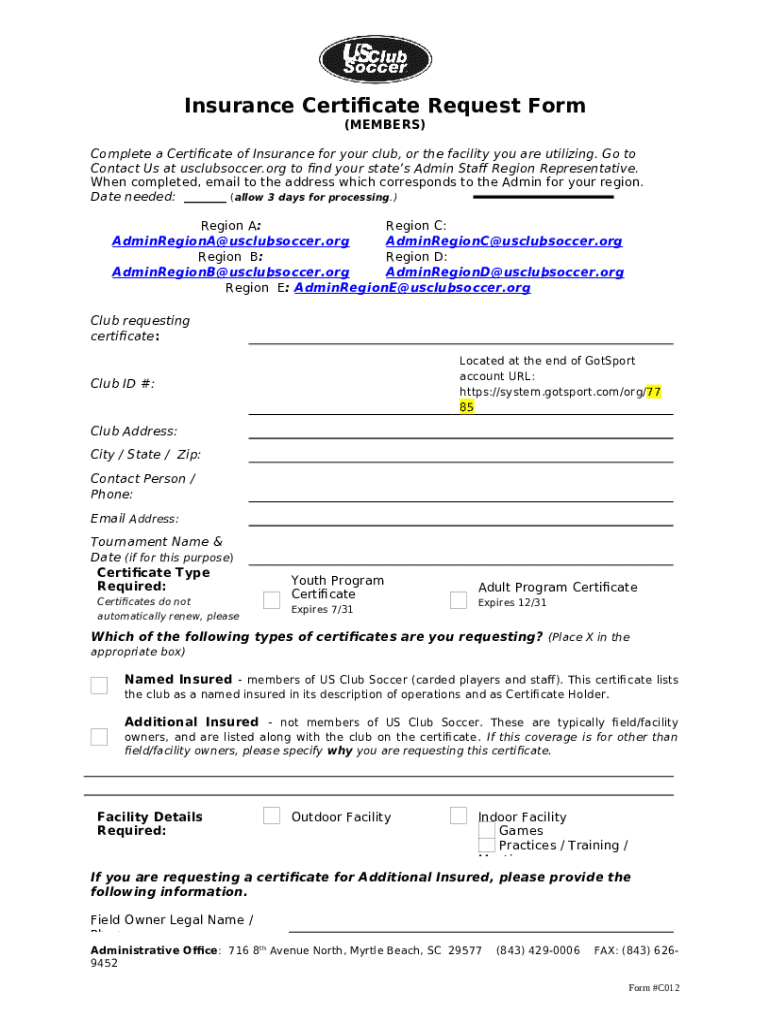 Insurance Certificate Request Tournament Golf Cart ... Doc Template ...