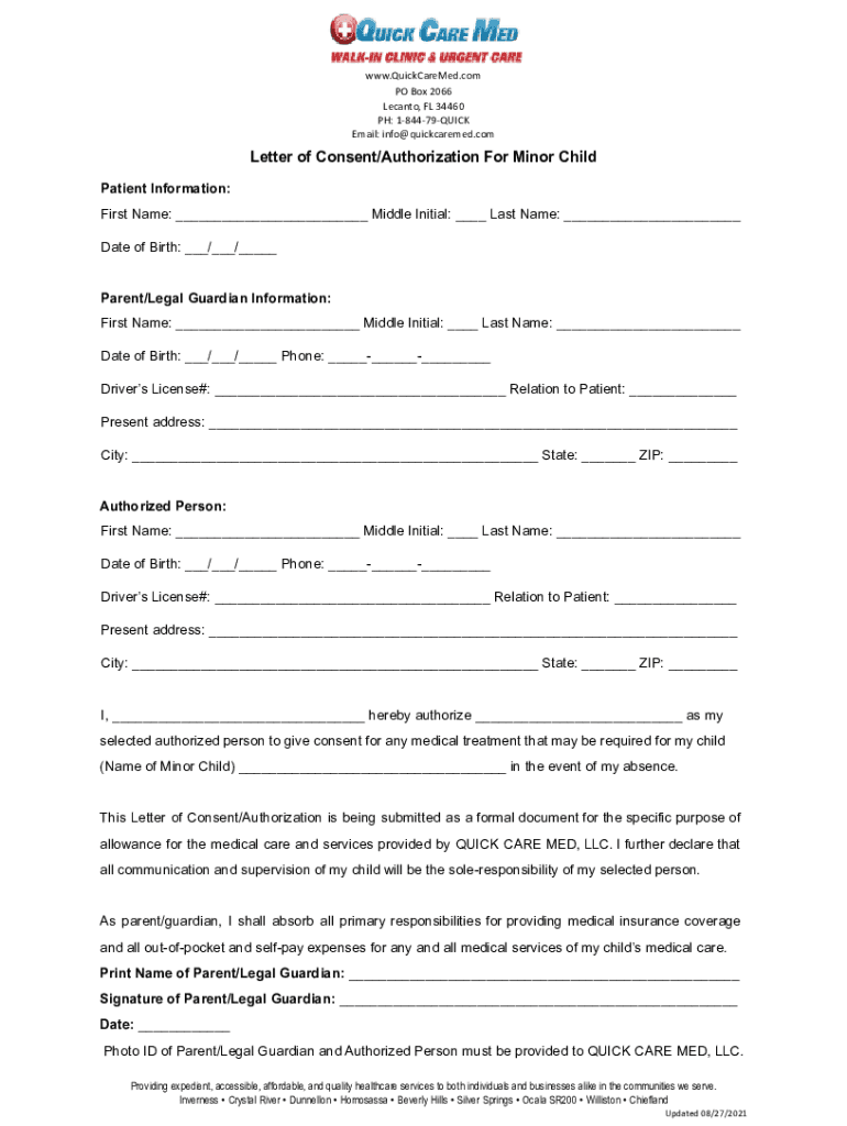 Fillable Online Letter of Consent Authorization For Minor Child.docx ...