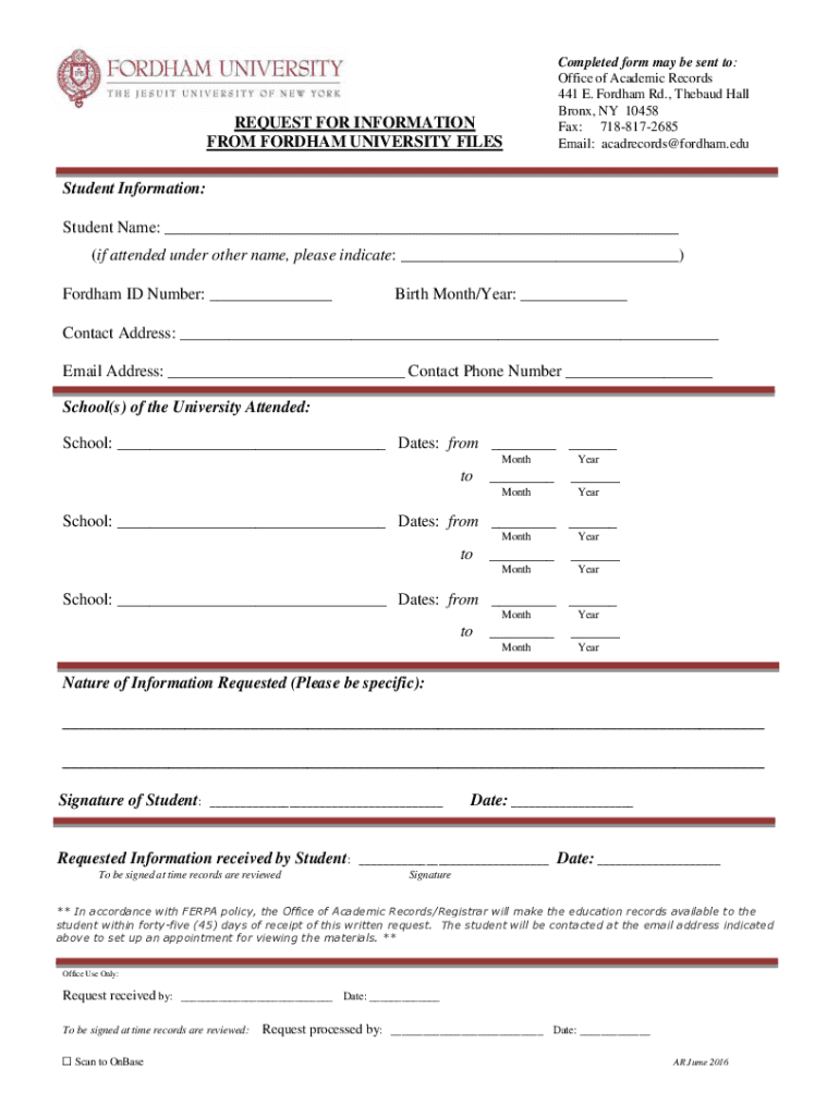 Fillable Online cms fordham Fordham University transcript request1 ...