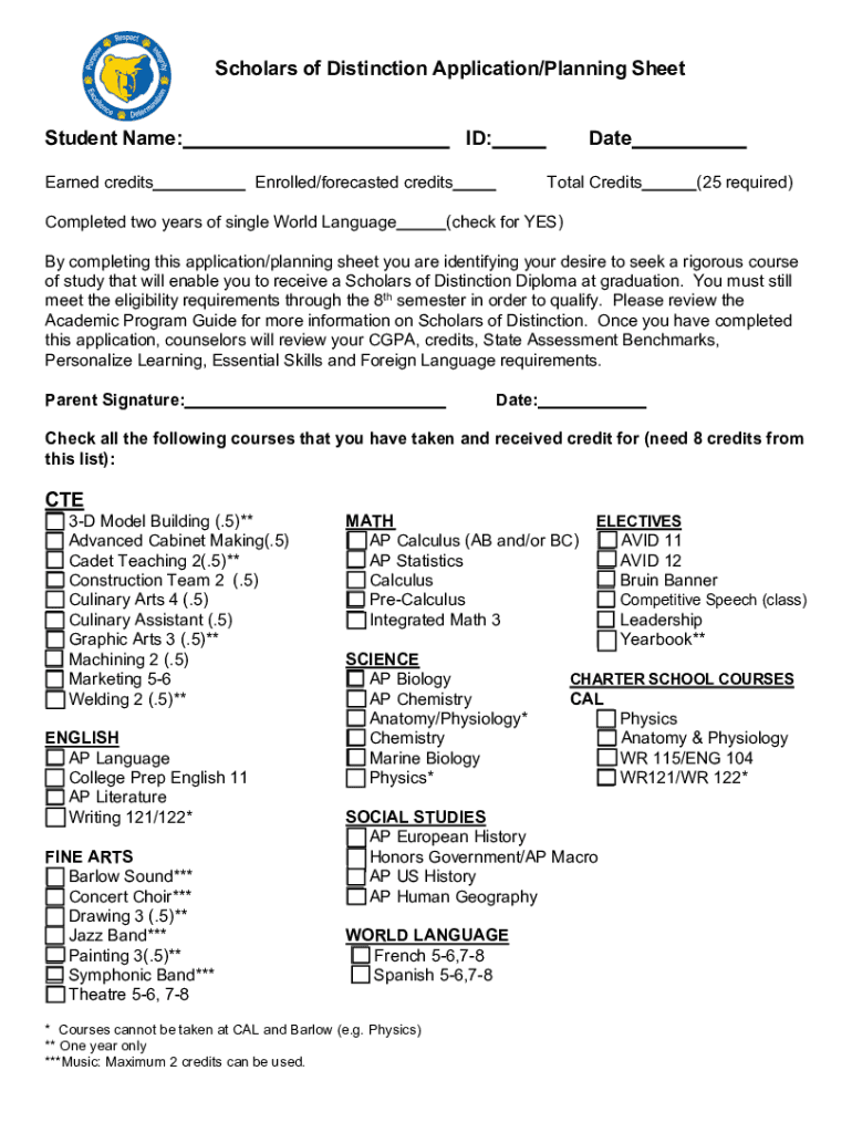 Fillable Online Scholars of Distinction Application Revised .docx Fax ...