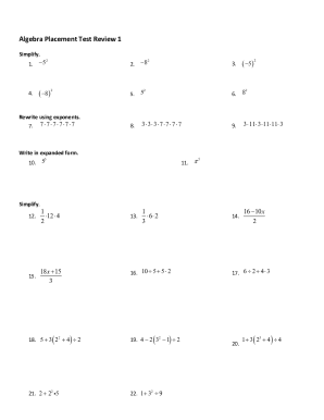 Fillable Online Algebra Placement Test Review 1 - Santa Margarita ...