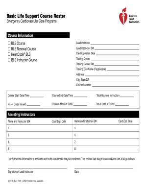 Fillable Online Aha Bls Course Roster Form - BestOfCourses Fax Email ...