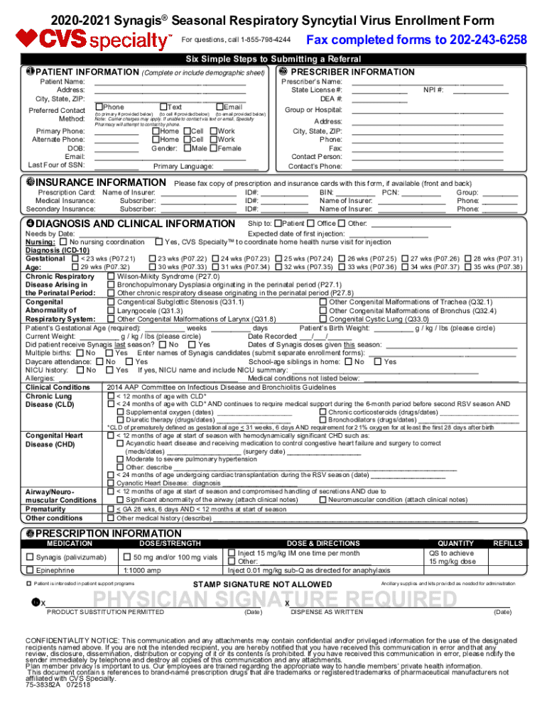 Fillable Online Respiratory Syncytial Virus (RSV) Enrollment Form 2020 ...