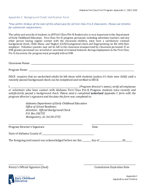 Fillable Online children alabama Appendix C: Background Check Verification Form Fax Email Print ...
