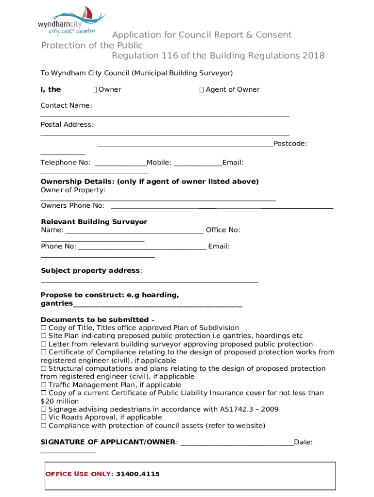 Application for Council Report & Consent Doc Template | pdfFiller