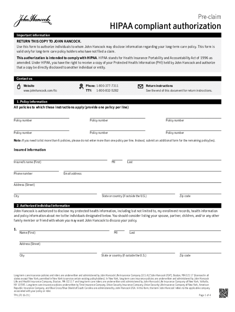 Fillable Online Long-Term Care insurance forms - John Hancock Fax Email Print - pdfFiller