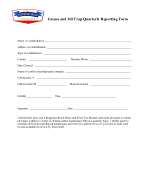 Fillable Online Grease and Oil Trap Quarterly Reporting Form Fax Email ...