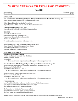 Fillable Online Sample C.V. for ERAS/ for Early Match Degree ...