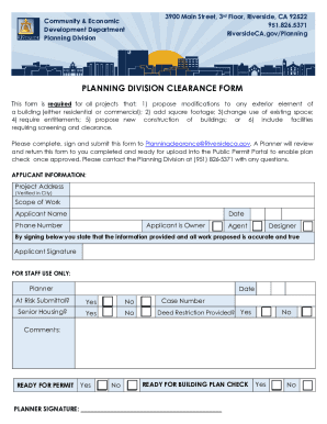 Fillable Online PLANNING DIVISION CLEARANCE FORM Fax Email Print ...