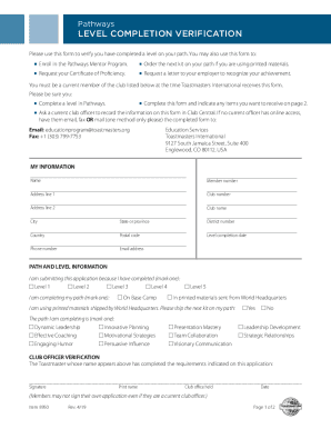 Fillable Online Pathways LEVEL COMPLETION VERIFICATION Fax Email Print ...