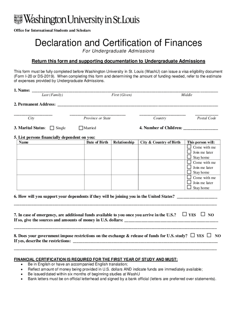 Fillable Online admissions wustl Undergraduate Application for Financial Aid & Forms ... Fax ...
