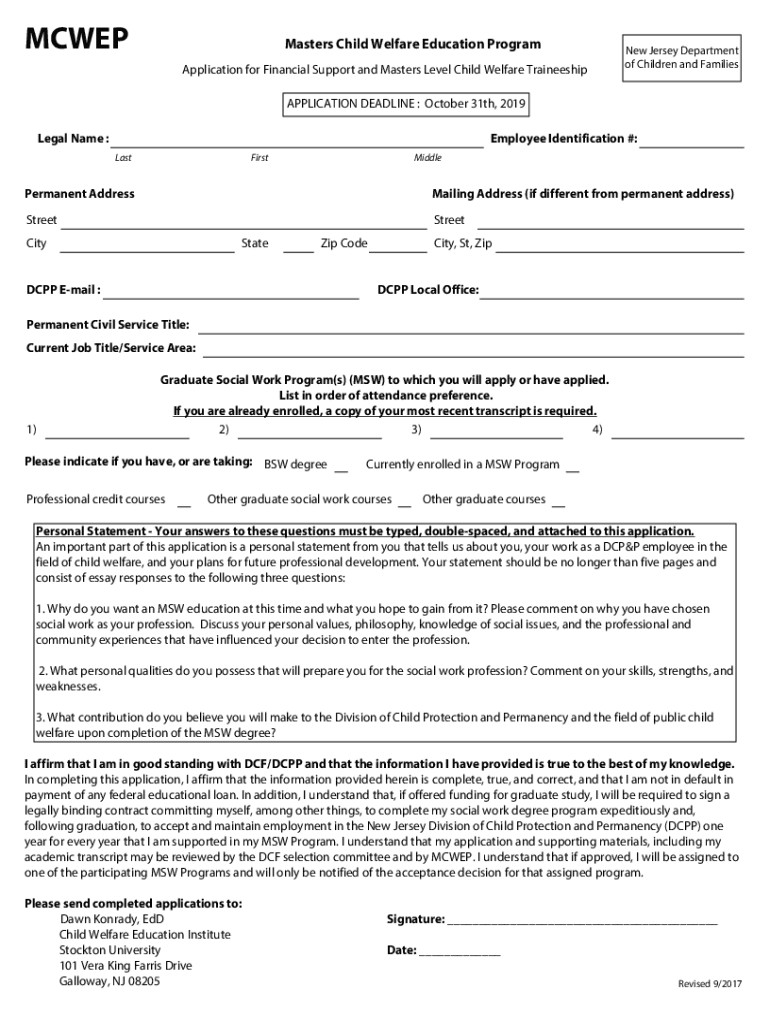 Fillable Online Fillable Online Masters Child Welfare Education Program ...