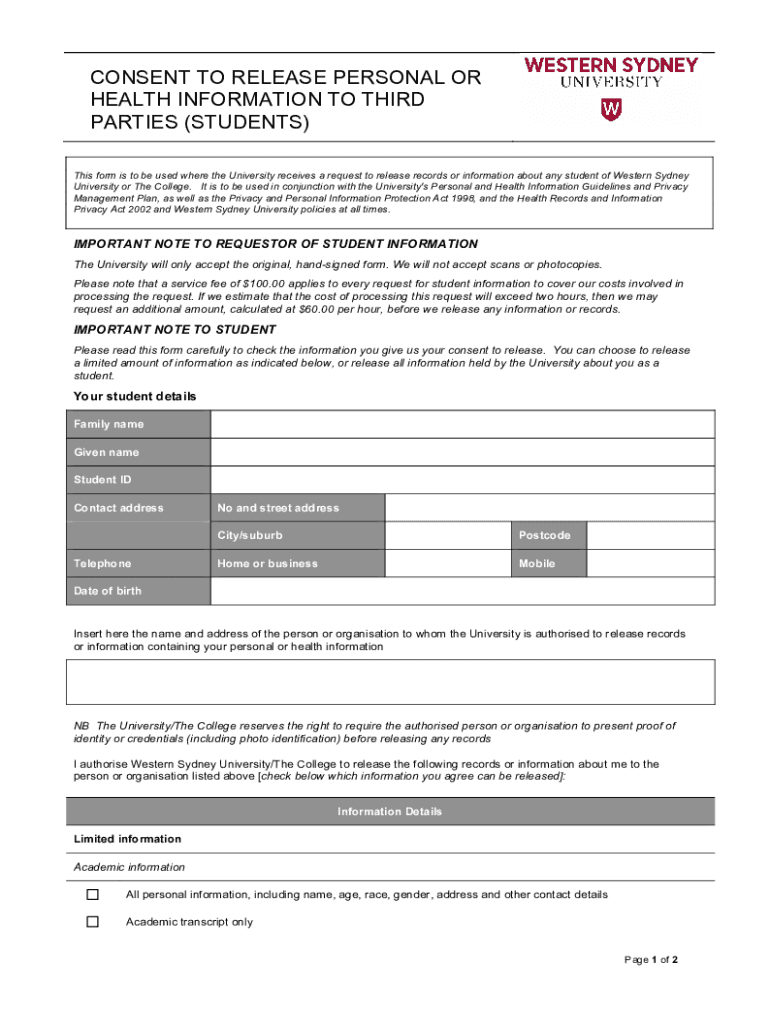 Fillable Online Third Party Consent to Release Personal Information ...
