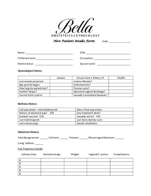 Fillable Online New Patient Intake Form - Bella Obstetrics and ...