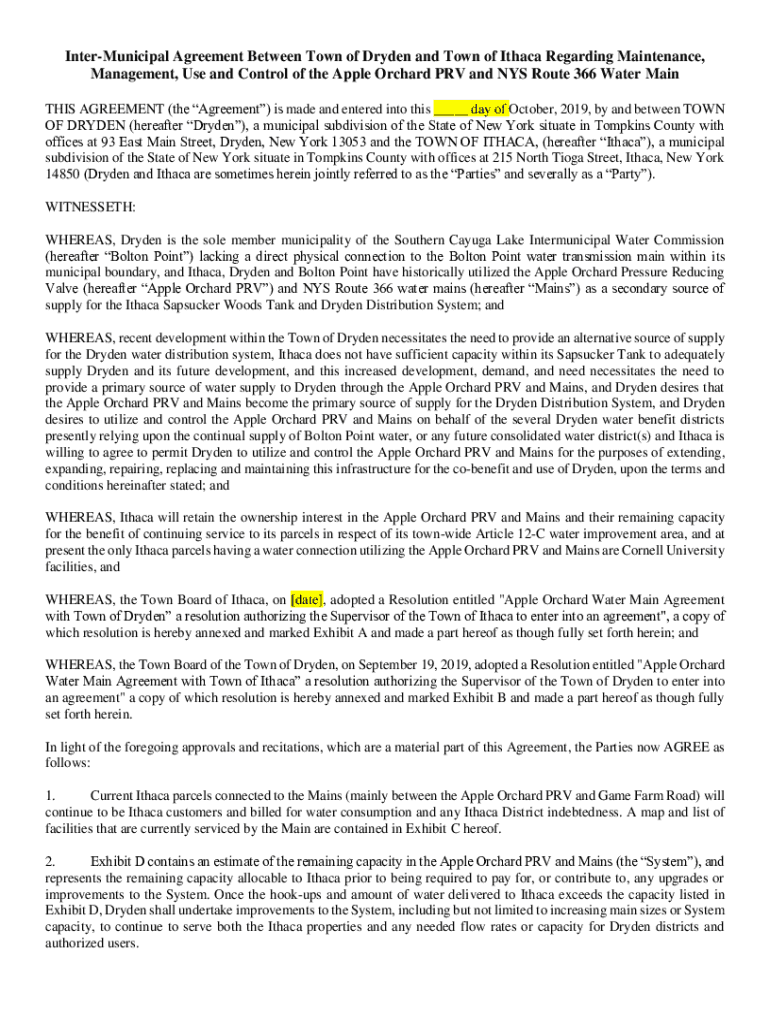 Fillable Online Inter-Municipal Agreement Between Town of Dryden and ... Fax Email Print - pdfFiller