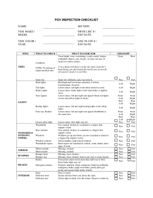 Fillable Online POV Inspection Sheet - United States Army Fax Email ...