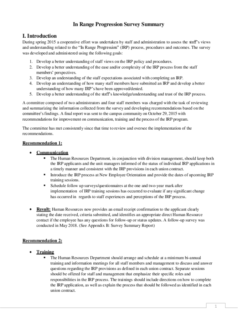 Fillable Online In Range Progression Survey Summary I. Introduction Fax ...