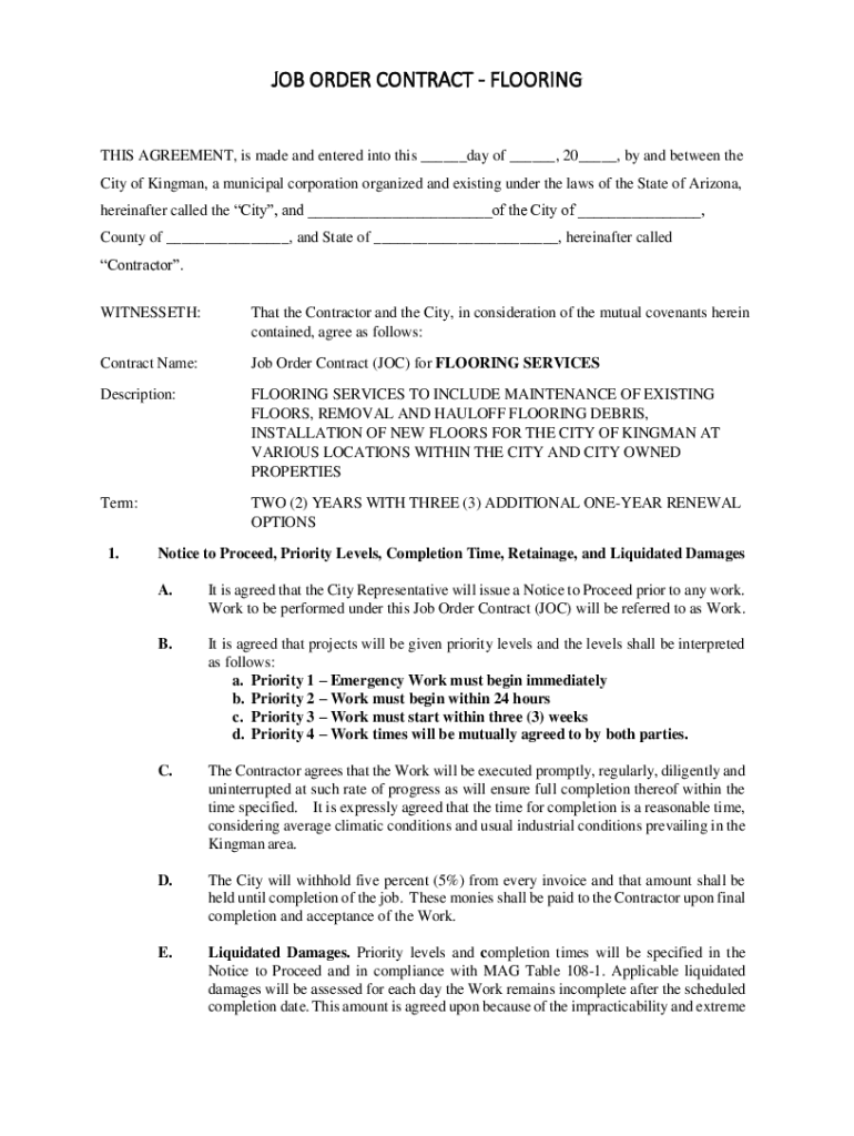 Fillable Online JOB ORDER CONTRACT - FLOORING Fax Email Print - pdfFiller