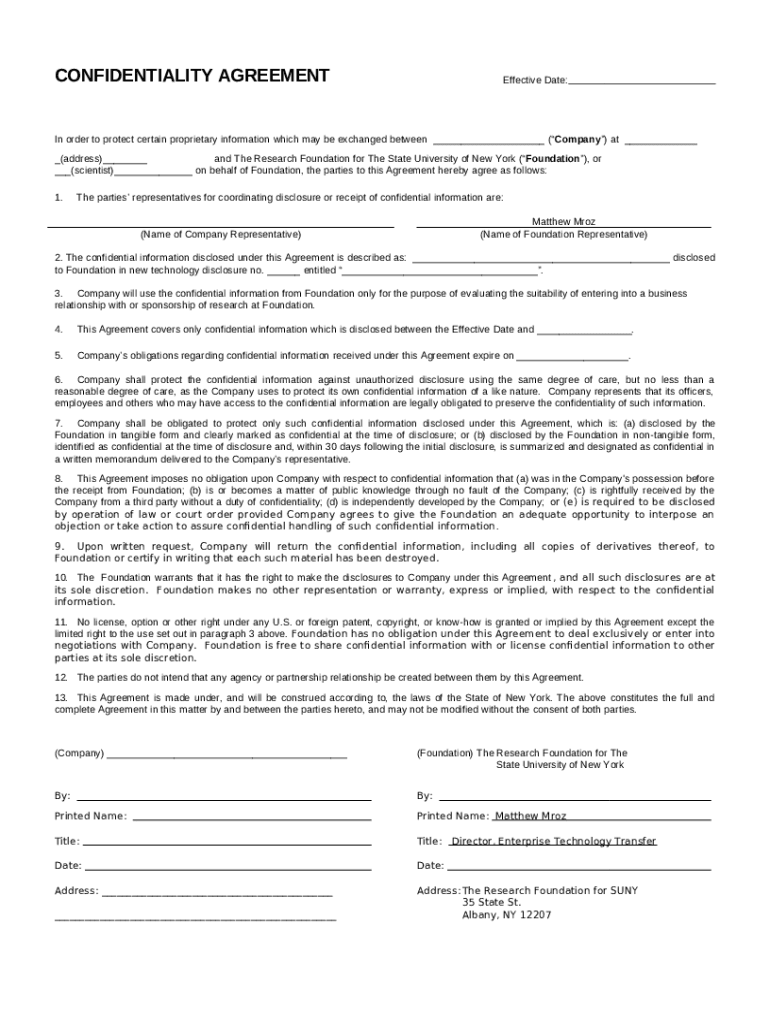 DOC CONFIDENTIALITY AGREEMENT - Research Doc Template | pdfFiller