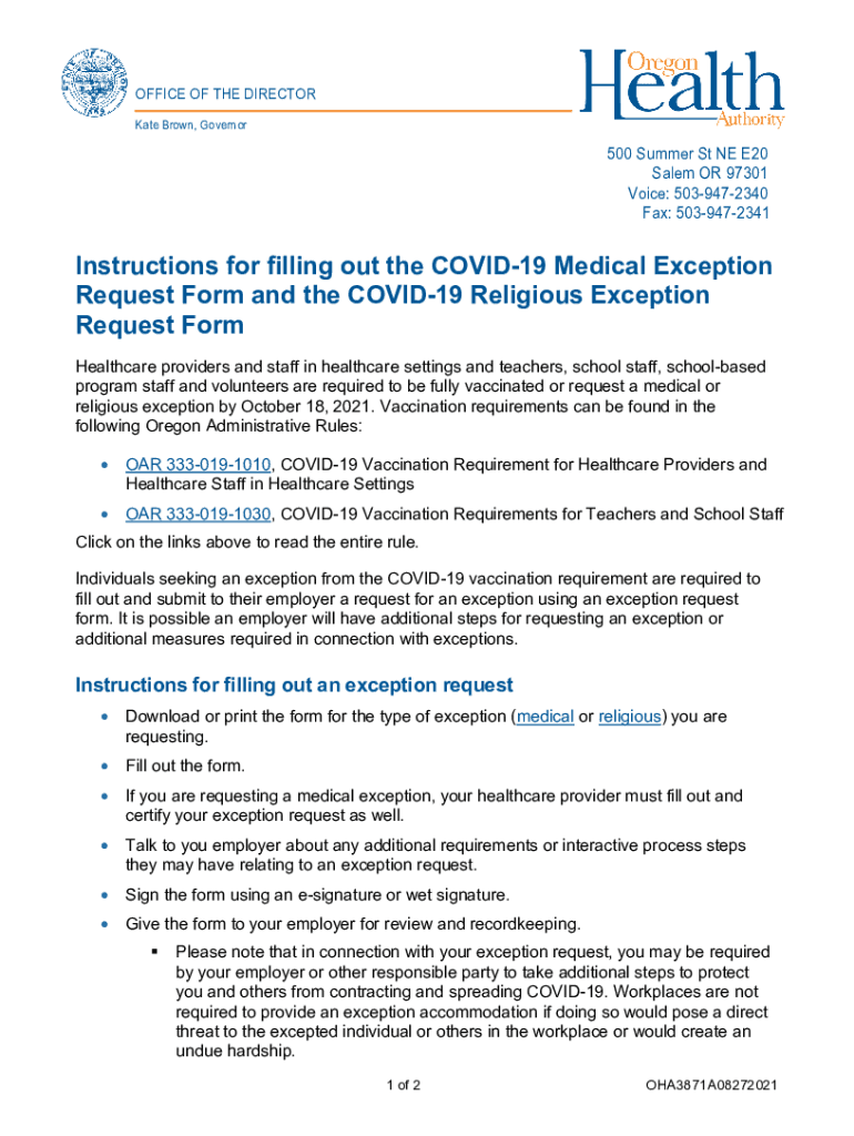 Fillable Online OHA 3871A Instructions for filling out the COVID-19 ...
