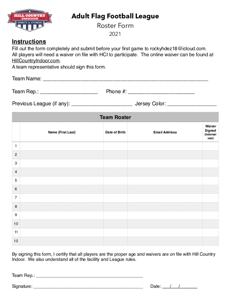 Fillable Online Adult Flag Football Roster Form copy 2 Fax Email Print ...