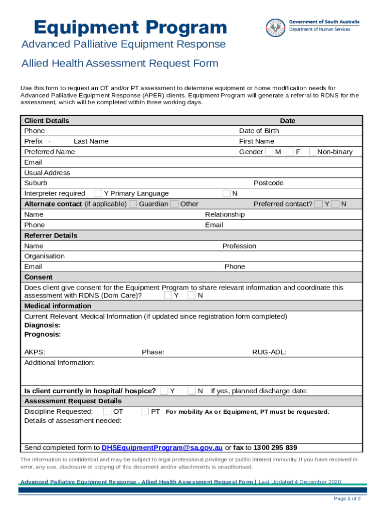 Advanced Palliative Equipment Response Assessment Request Doc Template ...