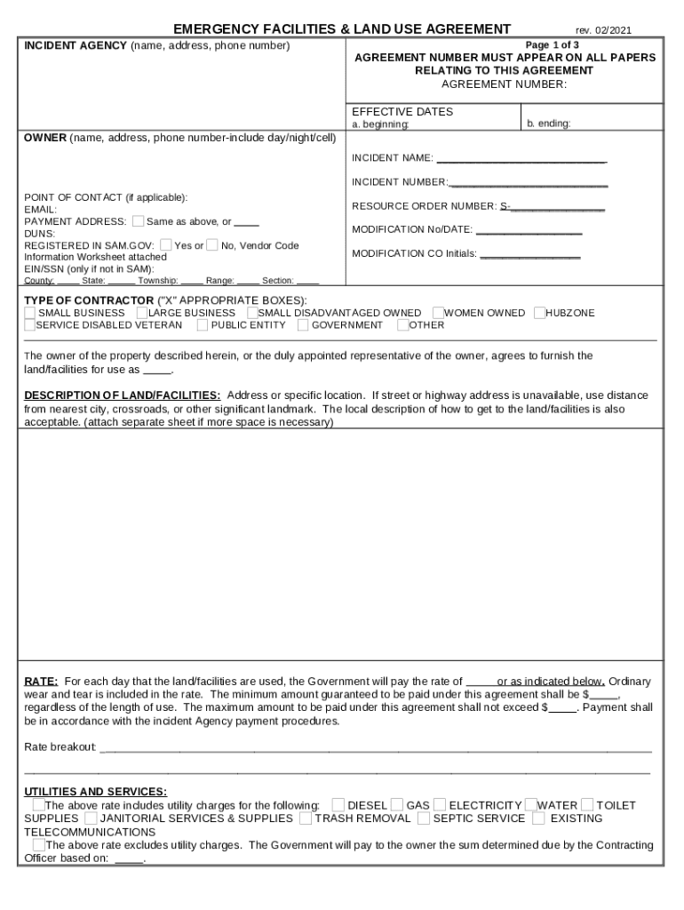 EMERGENCY FACILITIES & LAND USE AGREEMENT - fire ak blm Doc Template | pdfFiller