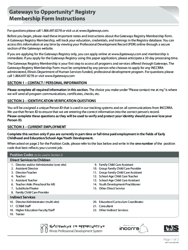 Fillable Online Gateways to Opportunity Registry Membership Form ... Fillable Online Gateways to Opportunity Registry Membership Form ...