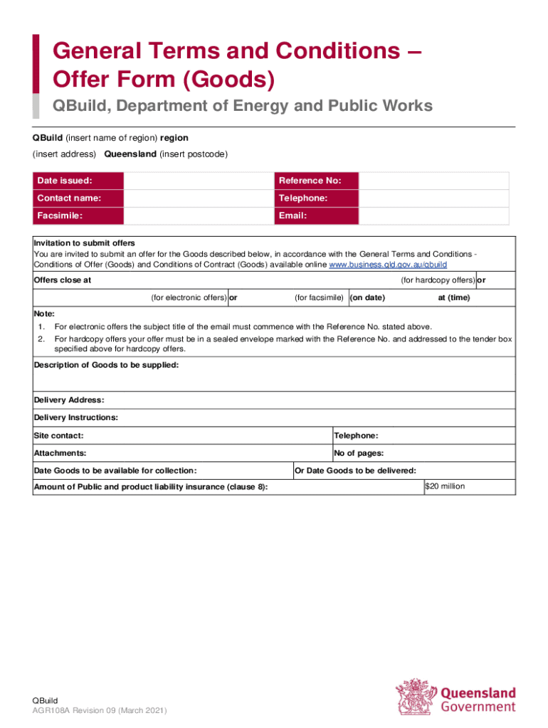 Fillable Online QBuild General Terms and Conditions Part A Offer Form ...