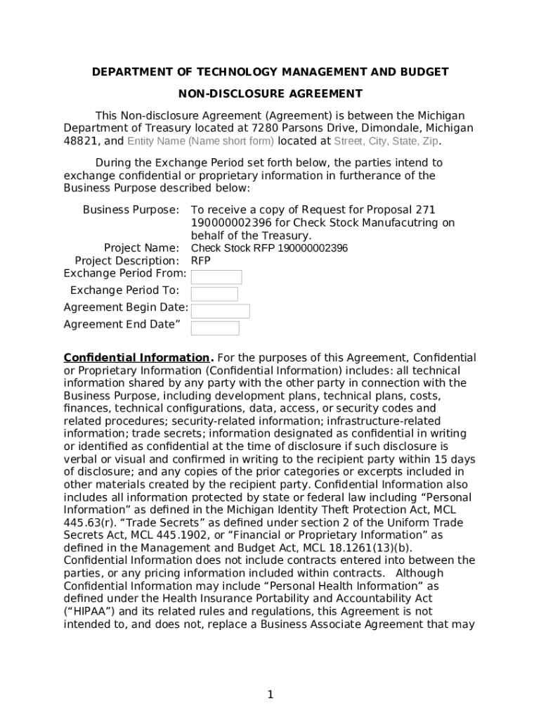 DTMB-0049 Non-Disclosure Agreement. DTMB s Doc Template | pdfFiller
