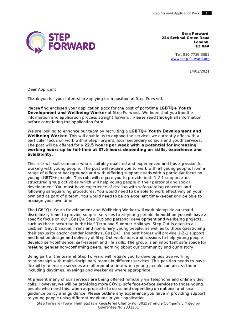 Step Forward Application Pack. Advice Ination and Support Worker Doc ...