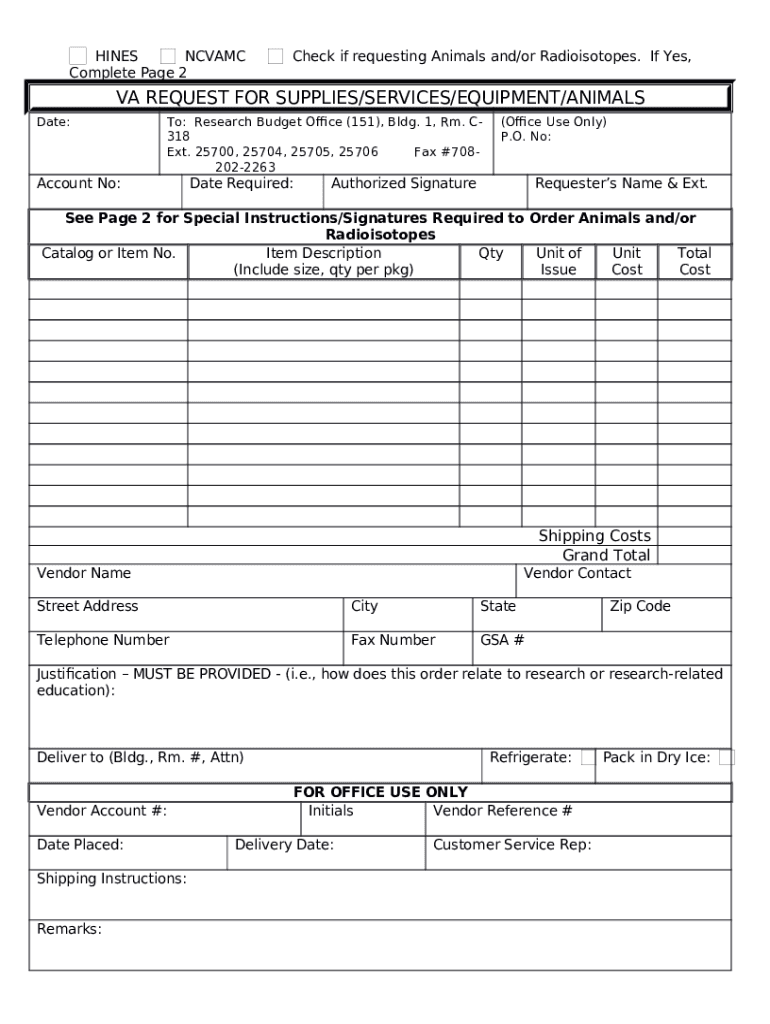 VA REQUEST FOR SUPPLIES/SERVICES/EQUIPMENT Doc Template | pdfFiller