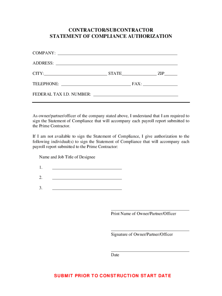Fillable Online AUTHORIZATION TO SIGN STATEMENT OF COMPLIANCE.doc Fax ...
