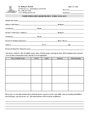 Fillable Online Faith Formation Registration Form - stpatricktampa.org ...
