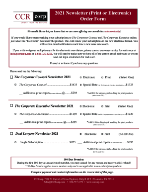 Fillable Online 2021 Newsletter (Print or Electronic) Order Form Fax ...