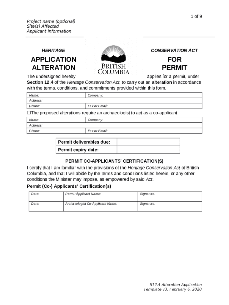Application For Alteration Permit - British Columbia Doc Template ...