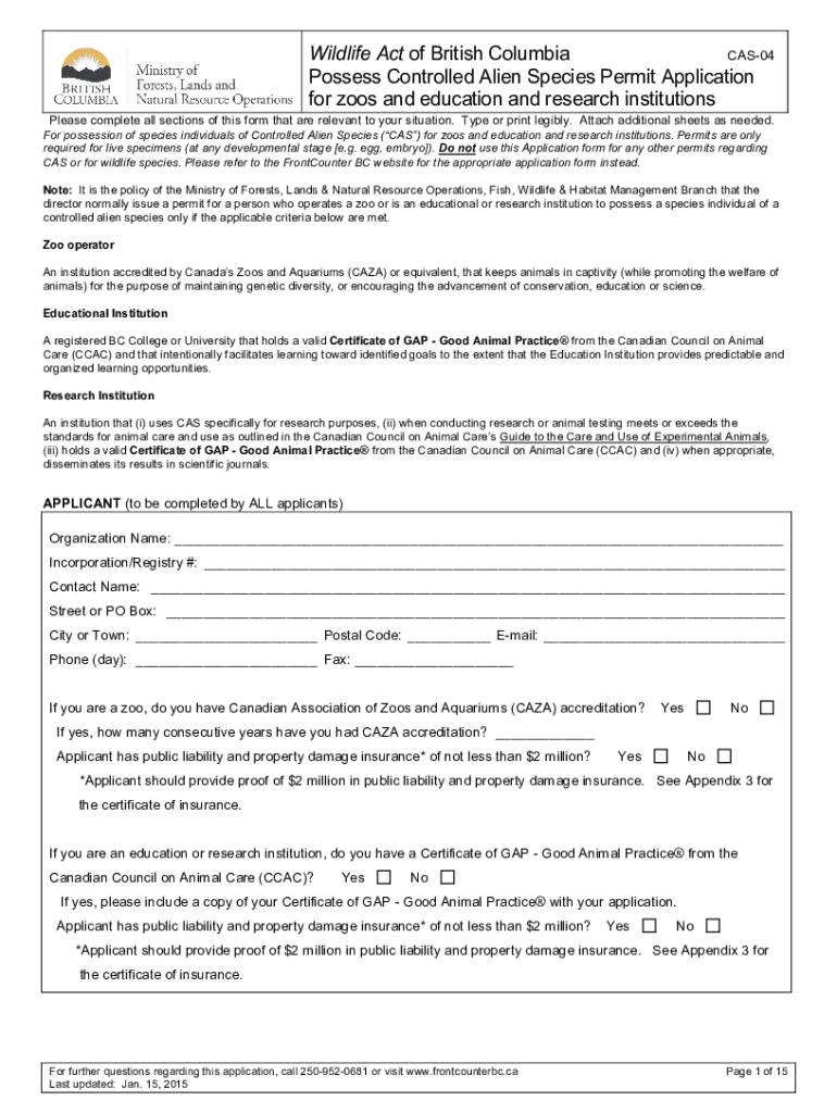 Fillable Online CAS Non-personal Possession Permit Application.doc Fax ...