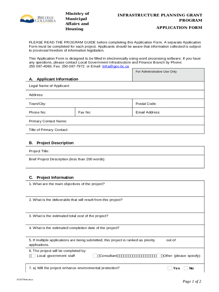Infrastructure Planning Grant Program Application Doc Template | pdfFiller