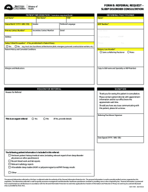 Fillable Online 1945 Form B Referral Request - Sleep Disorder ...