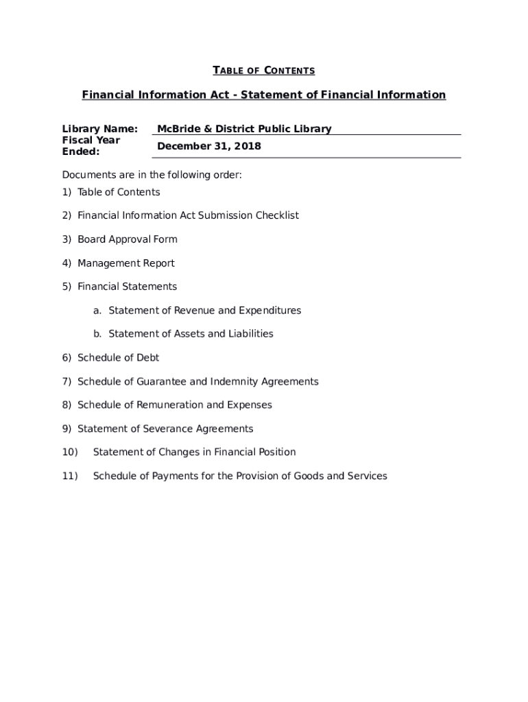 Fillable Online Smithers Public Library Statement of Financial ...